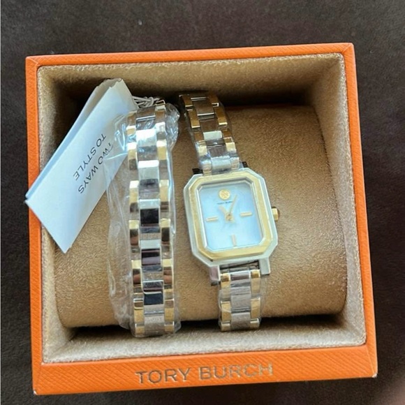 Tory Burch | Jewelry | Tory Burch Gold And Silver Rectangular Watch ...